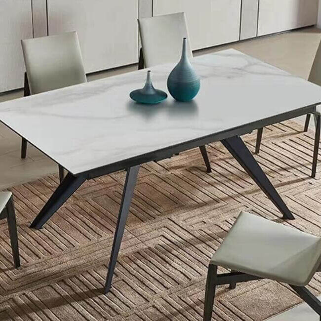 Rectangular 1.6m extending ceramic table with metal legs and frames